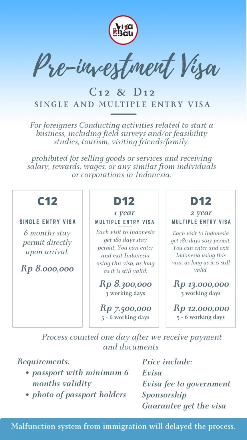 C12/D12 Visa Indonesia | Work & Invest in Bali | Visa4Bali